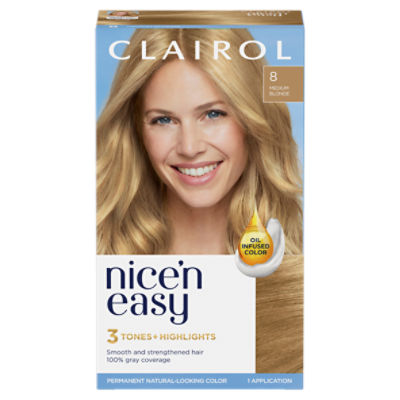 Clairol Nice'n Easy 8 Medium Blonde Permanent Hair Color, 1 application ...