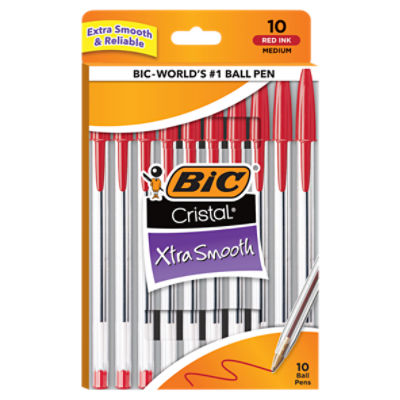 BIC CristaL Xtra Smooth Red Ink Medium, Ball Pens