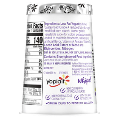 Yoplait Strawberry Yogurt Nutrition Label