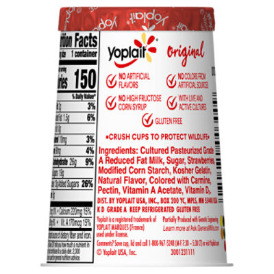 Yoplait Strawberry Yogurt Nutrition Label