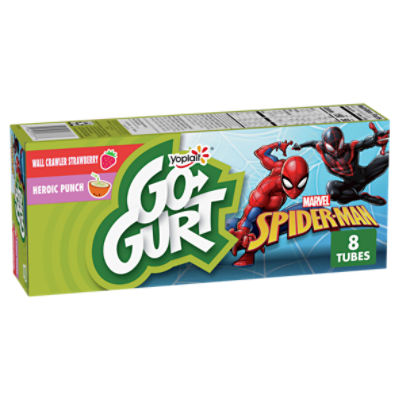 Yoplait Go-Gurt Wall Crawler Strawberry and Heroic Punch Fat Free Yogurt, 2.0 oz, 8 count