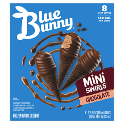 Blue Bunny Mini Swirls Chocolate Frozen Dairy Dessert, 2.25 fl oz, 8 count - Fairway