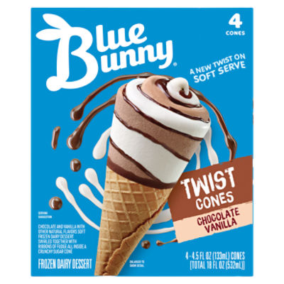 Blue Bunny Twist Cones Chocolate Vanilla Frozen Dairy Dessert, 4.5 fl oz
