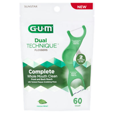 Sunstar GUM Dual Technique Fresh Mint Flossers, 60 count - ShopRite