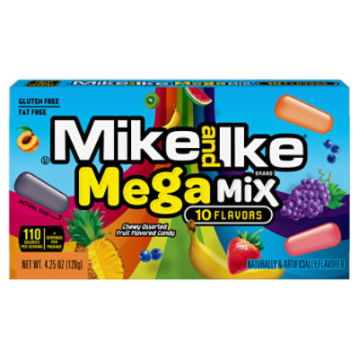 Mike and Ike Mega Mix Chewy Assorted Fruit Flavored Candy, 4.25 oz ...