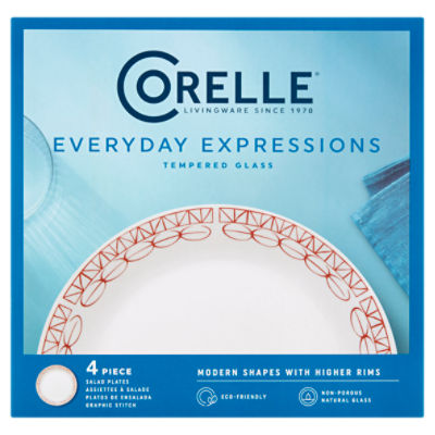 Corelle Everyday Expressions Tempered Glass Graphic Stitch Salad Plates ...