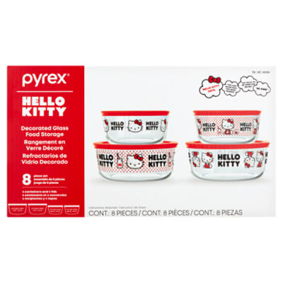 Pyrex Hello Kitty 8 Piece Set Decorated Glass Food Storage Containers ...