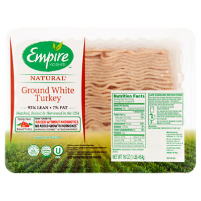 Empire Kosher Natural 93% Lean 7% Fat Ground White Turkey, 16 oz - Fairway