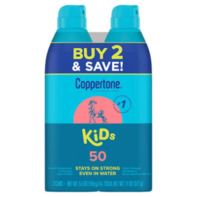 Coppertone Kids Broad Spectrum Sunscreen Spray, SPF 50, 5.5 oz, 2 count ...