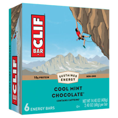 CLIF BAR Cool Mint Chocolate with Caffeine Energy Bars, 2.4 oz. 6 Count