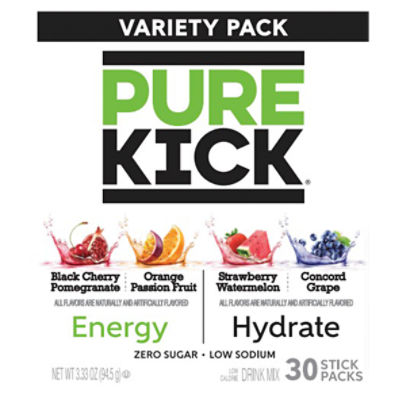 Pure Kick Energy Hydrate Low Calorie Drink Mix Variety Pack, 30 count ...