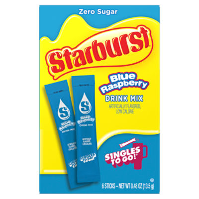 Starburst Zero Sugar Blue Raspberry Drink Mix, 6 count, 0.48 oz - The ...