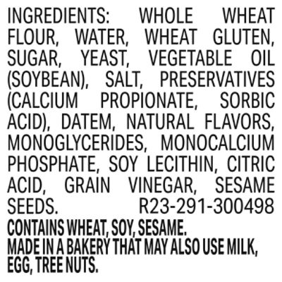 Sara Lee Whole Wheat Bread Nutrition Label