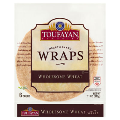 Toufayan Bakeries Hearth Baked Wholesome Wheat Wraps, 6 count, 11 oz