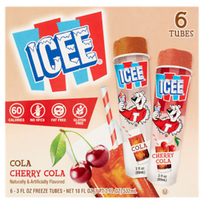 Icee Cola and Cherry Cola Freeze Tubes, 3 fl oz, 6 count