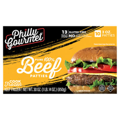 Philly Gourmet 100% Pure Beef Patties, 10 count, 30 oz - The Fresh Grocer