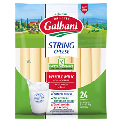Galbani Whole Milk Low Moisture Mozzarella String Cheese, 24 count, 24 ...