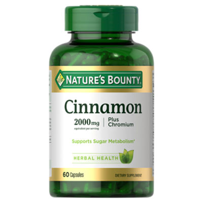 Nature's Bounty Cinnamon Plus Chromium Dietary Supplement, 2000 mg, 60 ...