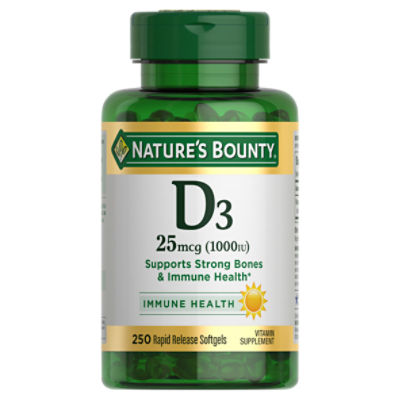 Nature's Bounty Vitamin D3, Immune & Bone Support, 1000 IU, 250 Rapid Release Softgels - ShopRite