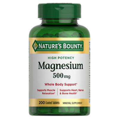Nature's Bounty High Potency Magnesium, Whole Body Support, 500 mg, 200 ...