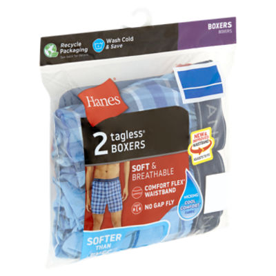 Hanes Soft & Breathable Tagless Boxers, L, 2 count