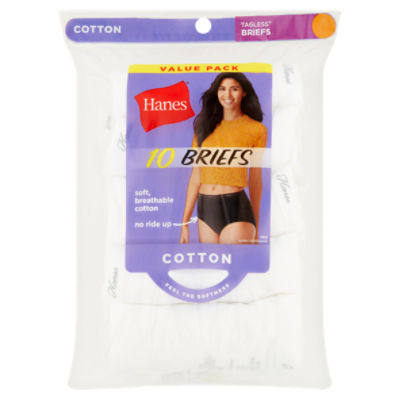 Hanes Ladies Cotton Tagless Briefs Value Pack Size 9 10 Count