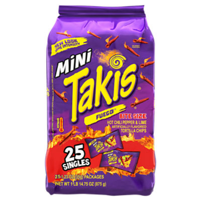 Takis Fuego Mini 25 pc / 1.23 oz Bite Size Multipack, Hot Chili Pepper ...