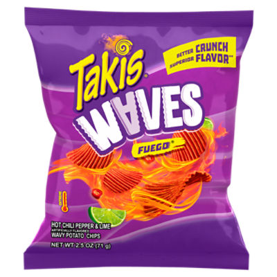 Takis Waves Fuego Hot Chili Pepper & Lime Wavy Potato Chips, 2.5 oz