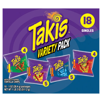 Takis 18 pc / 1 oz Variety Pack, Assorted Rolled Tortilla Chips - The ...