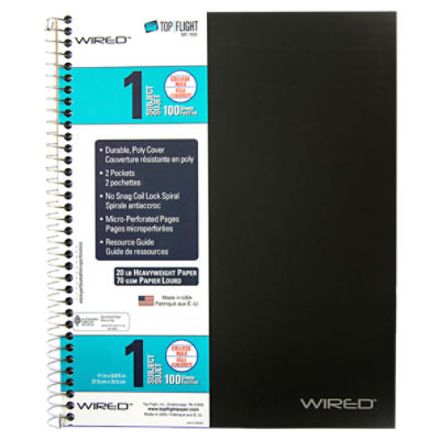 Top Flight Wired 100 Sheets 1 Subject College Rule Notebook, 8 count ...