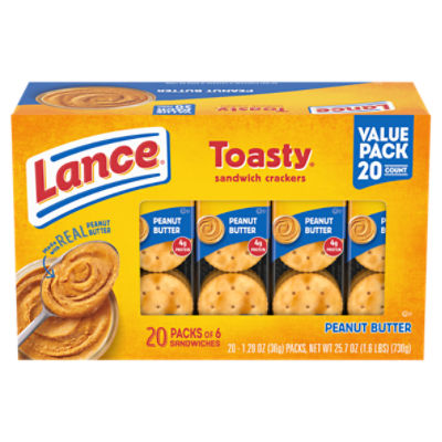 Lance Sandwich Crackers, Toasty Peanut Butter, 20 Individually Wrapped ...