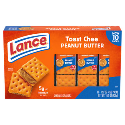 Lance Sandwich Crackers, ToastChee Peanut Butter, 10 Individual Packs ...