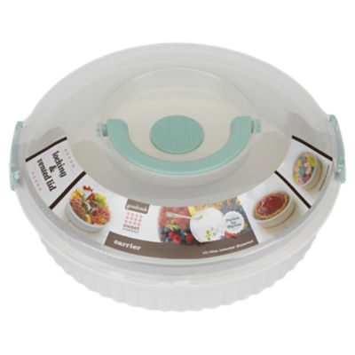 GoodCook Sweet Creations 10'' Pie Carrier with Locking Lid and Handle, Cream/Light Blue