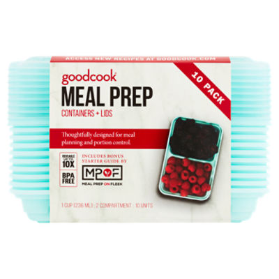 GoodCook Meal Prep 1 Cup 2 Compartment Containers + Lids, 10 count