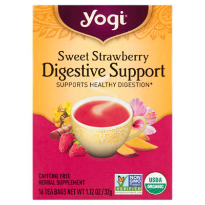 Yogi Sweet Strawberry Digestive Support Herbal Supplement Tea Bags, 16 count, 1.12 oz - Fairway