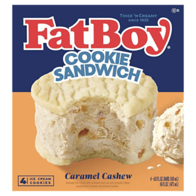 FatBoy Caramel Cashew Ice Cream Cookie Sandwich, 4.0 fl oz, 4 count ...