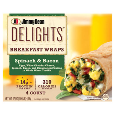 Jimmy Dean Delights Breakfast Wrap, Spinach & Bacon, Frozen, 4 Count