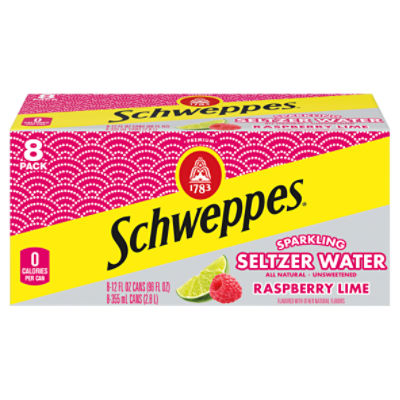 Schweppes Raspberry Lime Sparkling Water Beverage, 12 fl oz cans, 8 pack