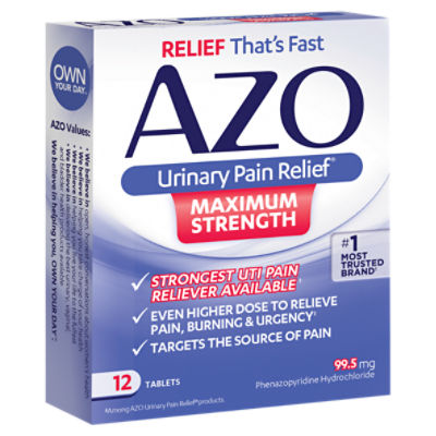 AZO Maximum Strength Urinary Pain Relief Tablets, 12 count - Fairway