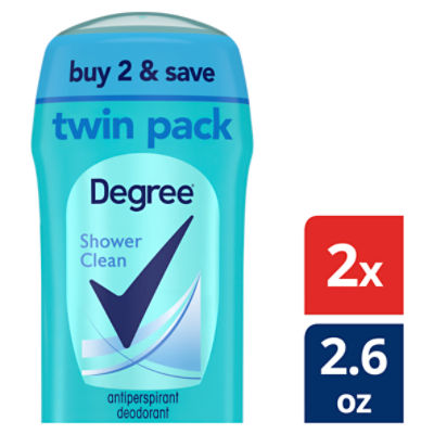Degree Shower Clean Antiperspirant Deodorant Twin Pack, 2.6 oz, 2 count ...
