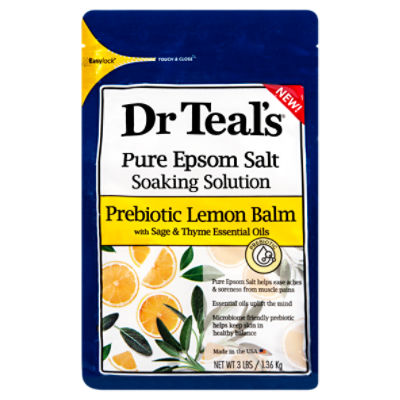Dr Teal's Prebiotic Lemon Balm Pure Epsom Salt Soaking Solution, 3 lbs ...