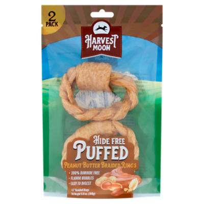 Harvest Moon 4.5'' Hide Free Puffed Peanut Butter Braided Rings Dog ...