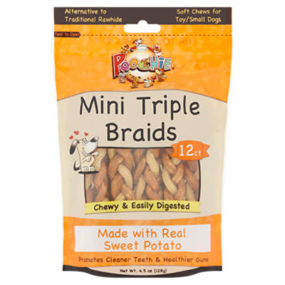 Poochie Mini Triple Braids Soft Chews for Toy/Small Dogs, 12 count, 4.5 ...