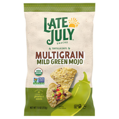 LATE JULY SNACKS Multigrain Mild Green Mojo Tortilla Chips, 7.5 oz