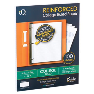 iScholar New York 20 lb Heavyweight Reinforced College Ruled Paper, 100 ...