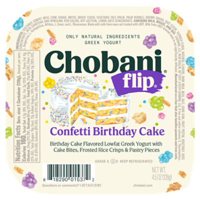 Chobani Flip Confetti Birthday Cake Flavored Lowfat Greek Yogurt, 4.5 ...