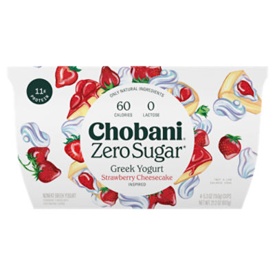 Chobani Zero Sugar Strawberry Cheesecake Inspired Yogurt, 5.3 oz, 4 count