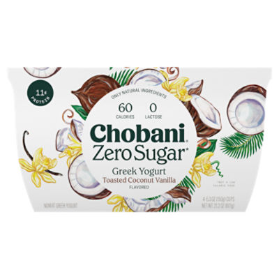 Chobani Zero Sugar Toasted Coconut Vanilla Flavor Yogurt, 5.3 oz, 4 ...