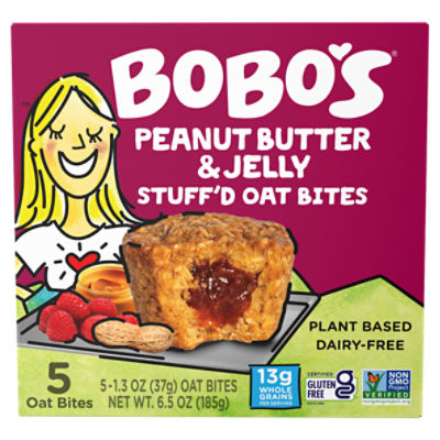 Bobo's Peanut Butter & Jelly Stuff'd Oat Bites, 1.3 oz, 5 count - Fairway