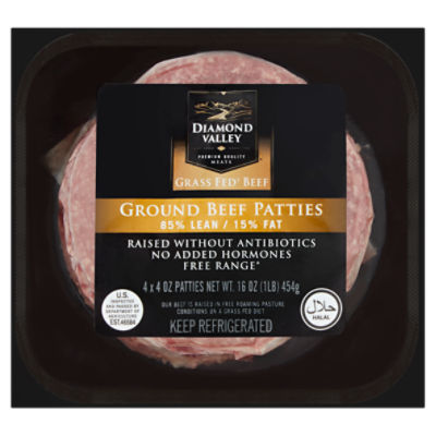 Diamond Valley 85% Lean / 15% Fat Ground Beef Patties, 4 oz, 4 count